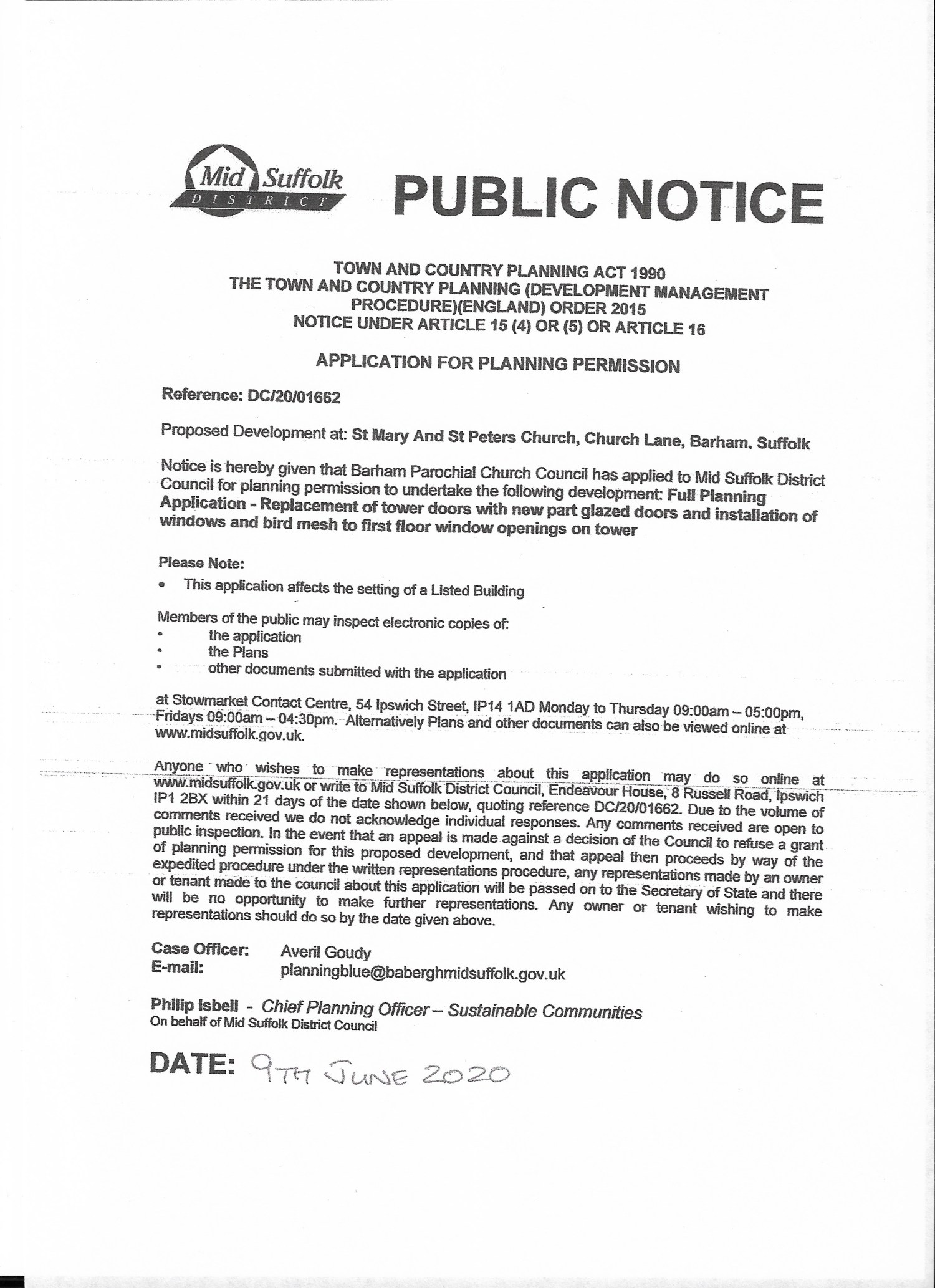 Planning Application Notice – The Claydon Benefice